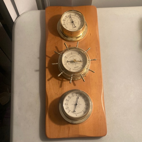 Vintage | Other | Wood Backed Barometer Thermometer And Humidity Wall ...